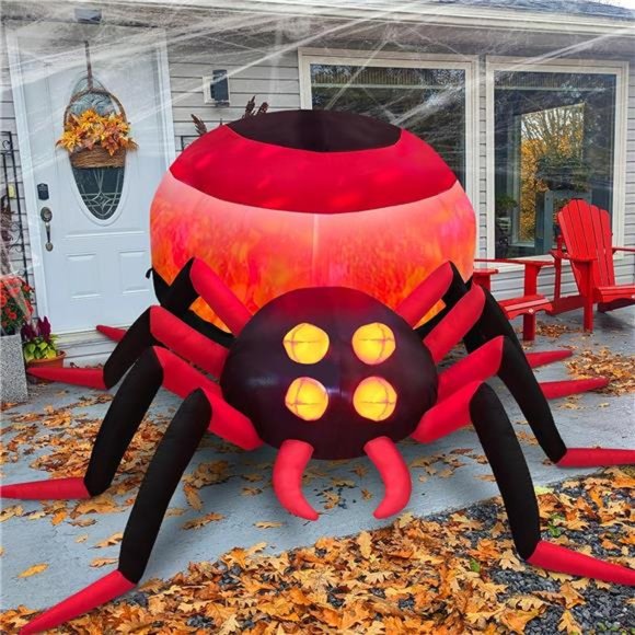 Holiday | 8ft Halloween Spider Inflatables Giant Red Spider With Fire ...